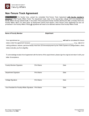 Fillable Online Non-Tenure Track Agreement Form Fax Email Print - pdfFiller