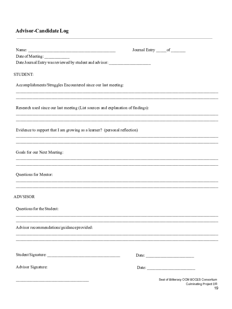 Fillable Online Sample Advisor Log. Sample Advisor Log Fax Email Print ...