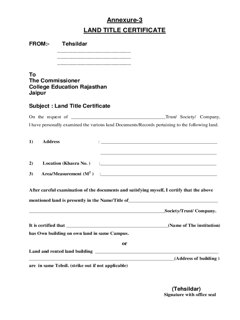 Fillable Online hteapp hte rajasthan gov Land Ownership Certificate ...