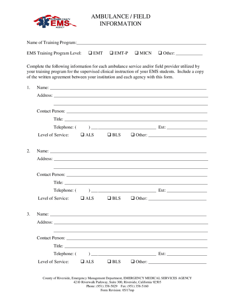 Fillable Online AMBULANCE / FIELD INFORMATION Fax Email Print - pdfFiller