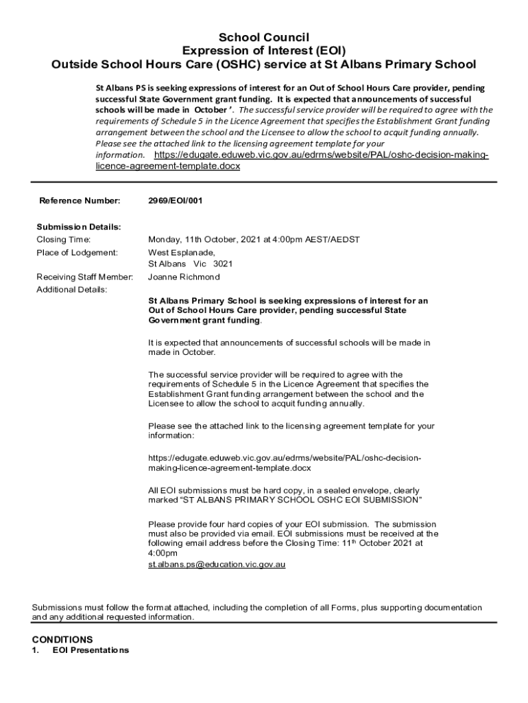 Fillable Online Expression of Interest Outside School Hours Care ...