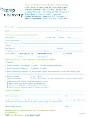 Fillable Online Camp Discovery for kids Fax Email Print - pdfFiller