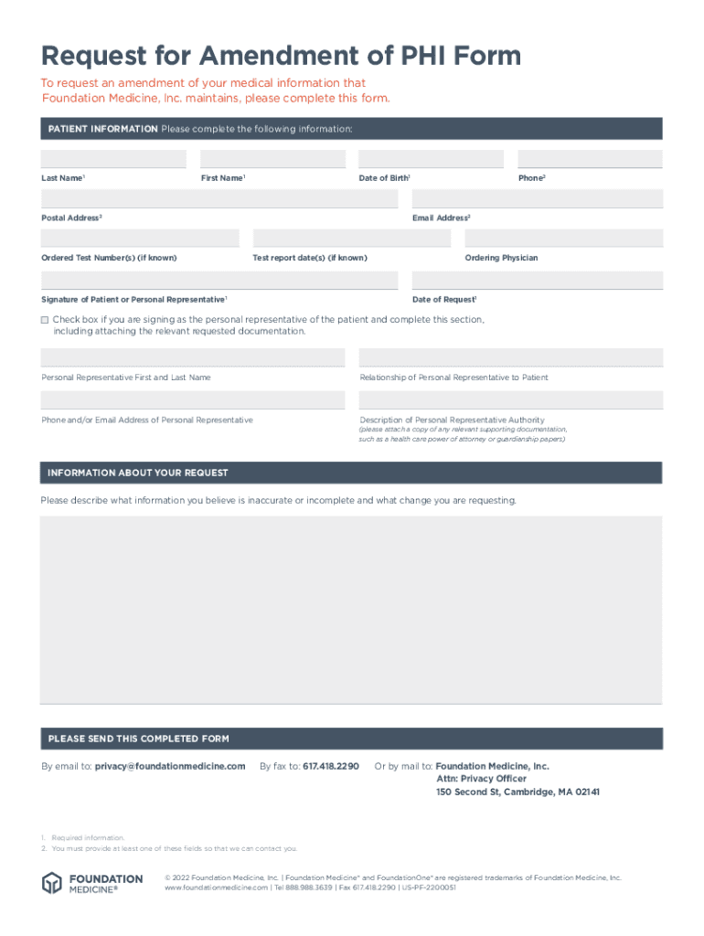 Fillable Online Request for Amendment of PHI Form Fax Email Print - pdfFiller