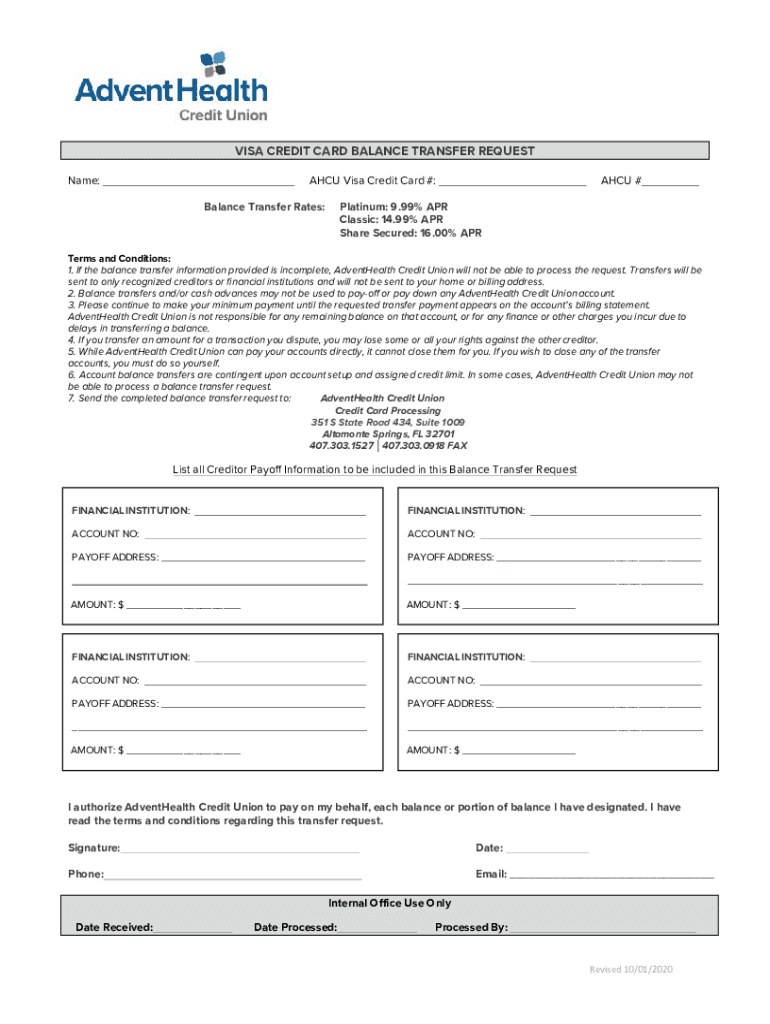 Fillable Online VISA Balance Transfer Request Form Fax Email Print ...
