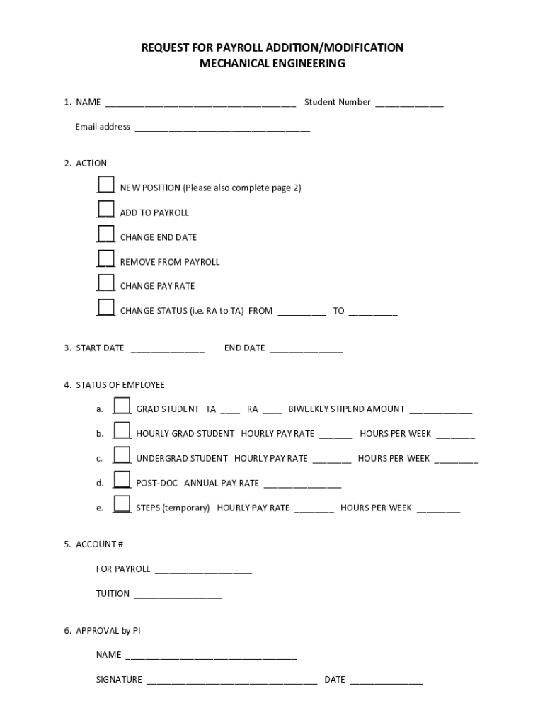 Fillable Online REQUEST FOR PAYROLL ADDITION/MODIFICATION Fax Email ...