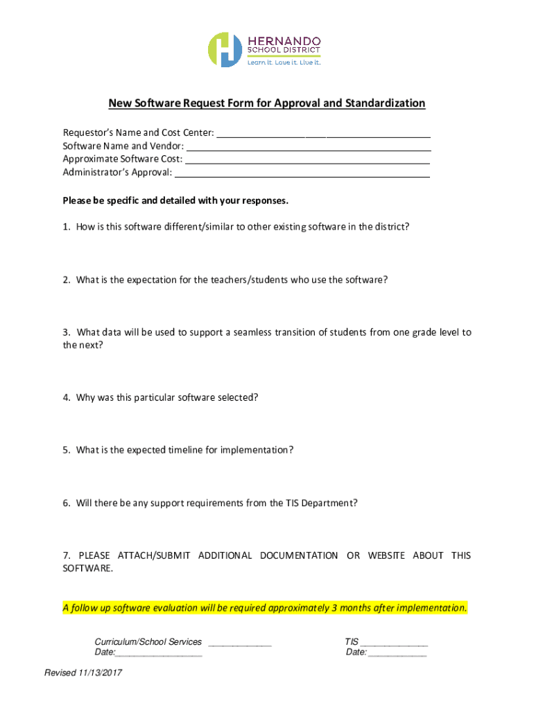 Fillable Online New Software Request Form for Approval and ...