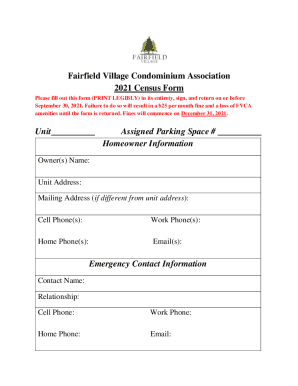 Fillable Online Fairfield Village Condominium Association 2021 Census Form Fax Email Print ...