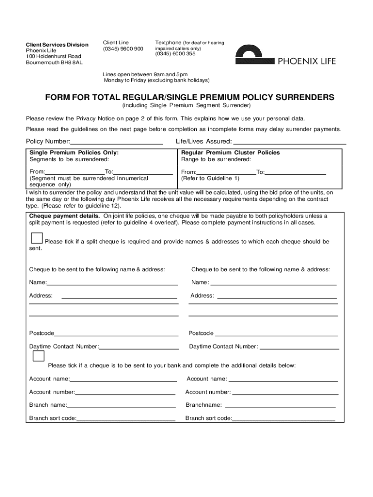 Fillable Online Surrender Your Policy Form Fax Email Print - pdfFiller