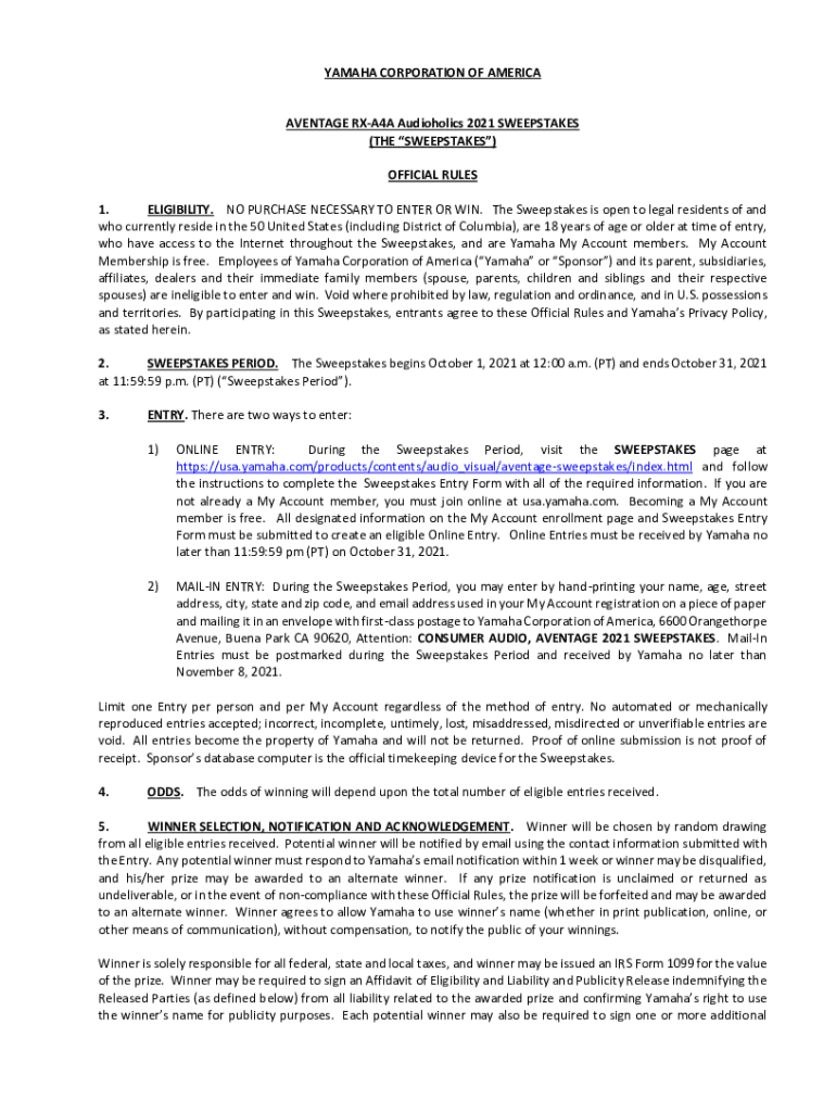 Fillable Online Register to win an A-S1200 Integrated AMP from Yamaha ...