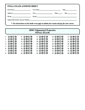Fillable Online FINAL EXAM ANSWER SHEET Fax Email Print - pdfFiller