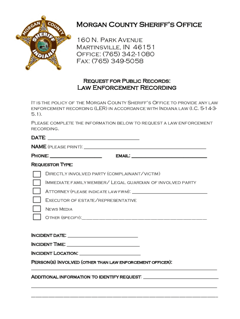 Fillable Online Request for Public RecordsMorgan County Sheriff's Office Fax Email Print - pdfFiller