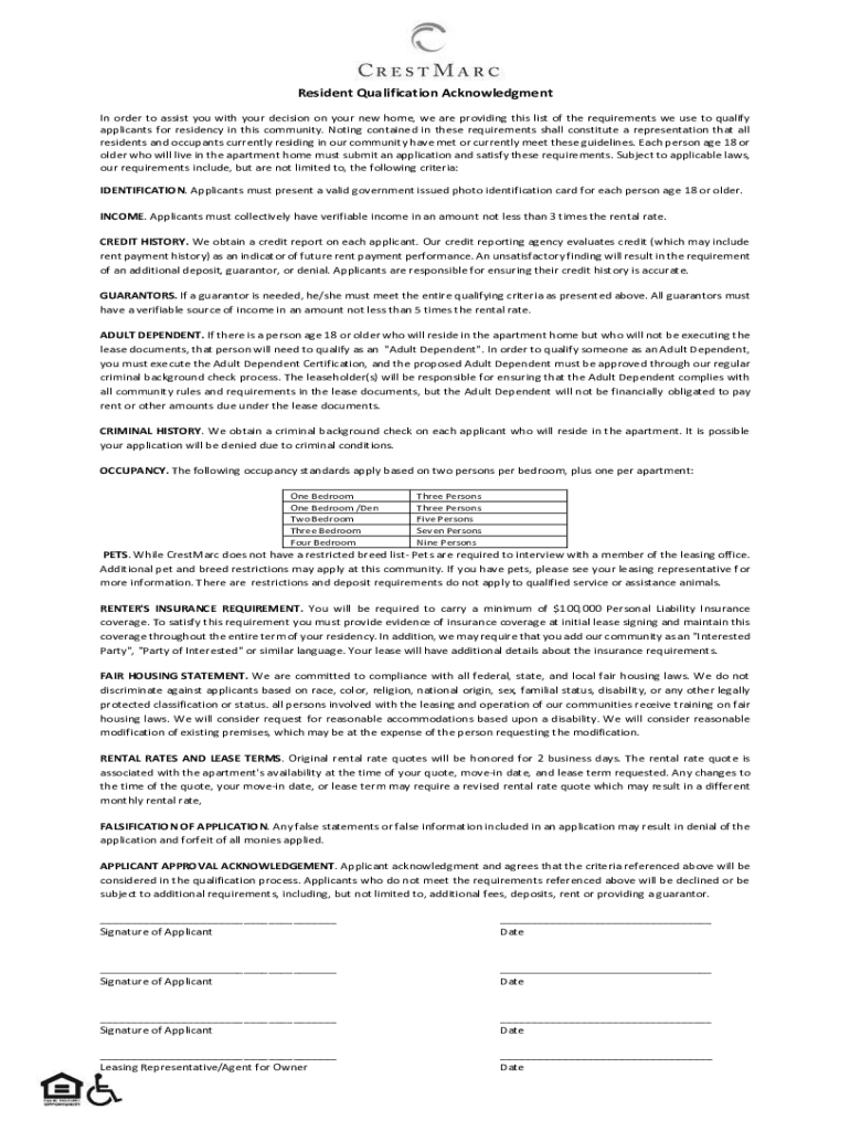 Fillable Online Resident Qualification Acknowledgment In order to ...