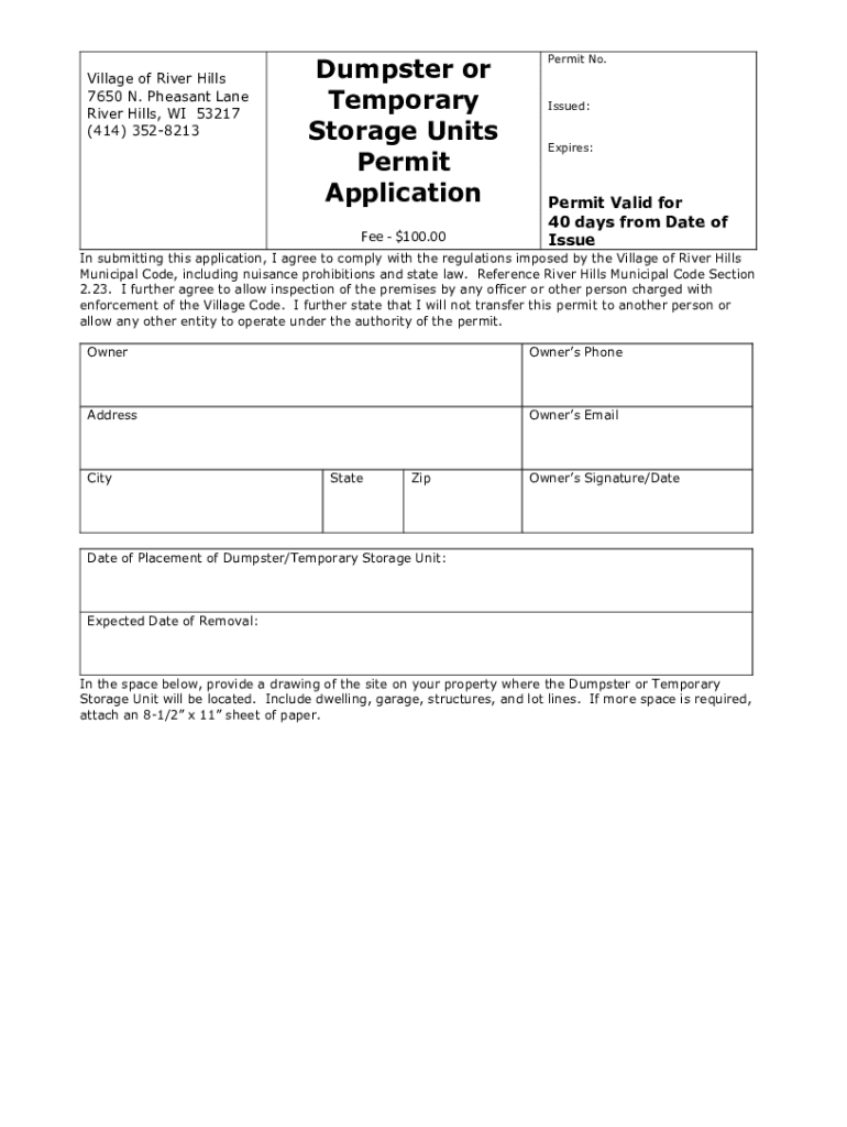 Fillable Online Dumpster or Temporary Storage Units Permit Application ...