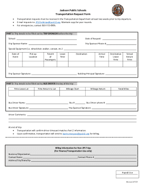 Fillable Online Jackson Public Schools Transportation Request Form Fax ...