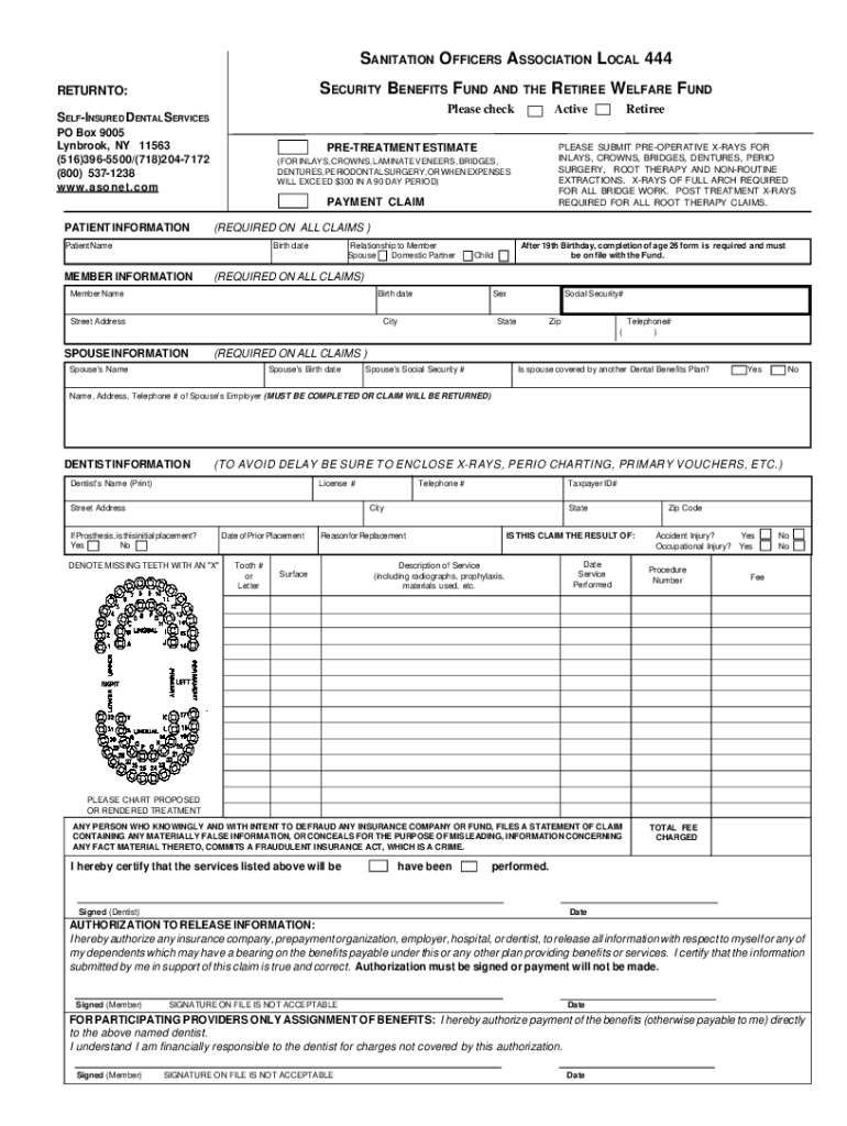 Fillable Online Self Insured Dental(SIDs) Claim Form Fax Email Print ...