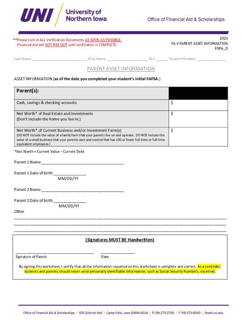 Fillable Online PARENT ASSET INFORMATION Parent(s): Fax Email Print - pdfFiller