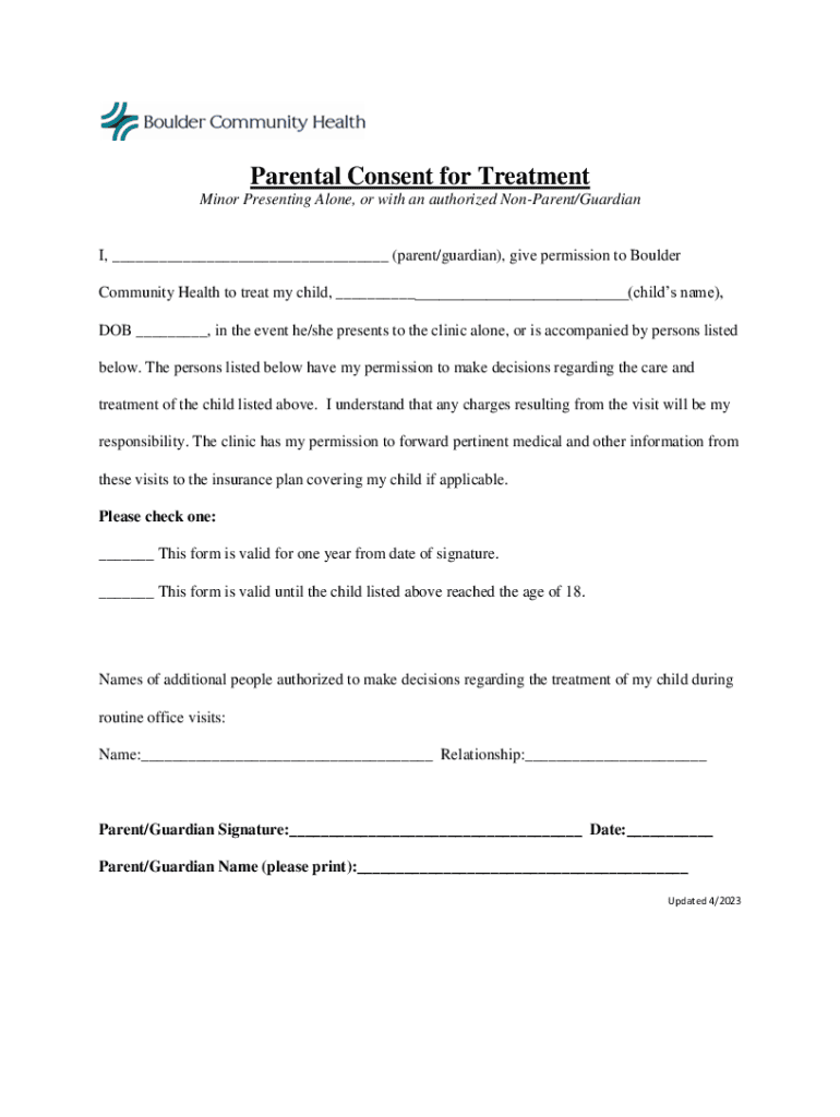 Fillable Online Authorization for the Treatment of Minors Fax Email Print - pdfFiller