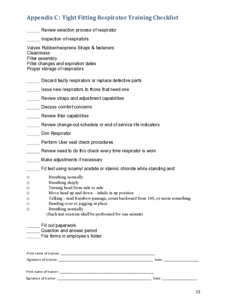 Fillable Online Appendix C : Tight Fitting Respirator Training ...