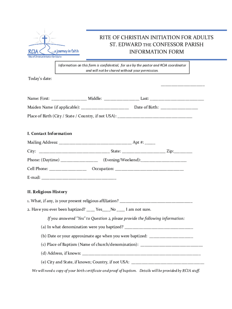 Fillable Online St. Edward RCIA Information Form ... Fax Email Print ...