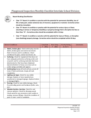 Fillable Online Playground Inspection Monthly Checklist Interlake ...