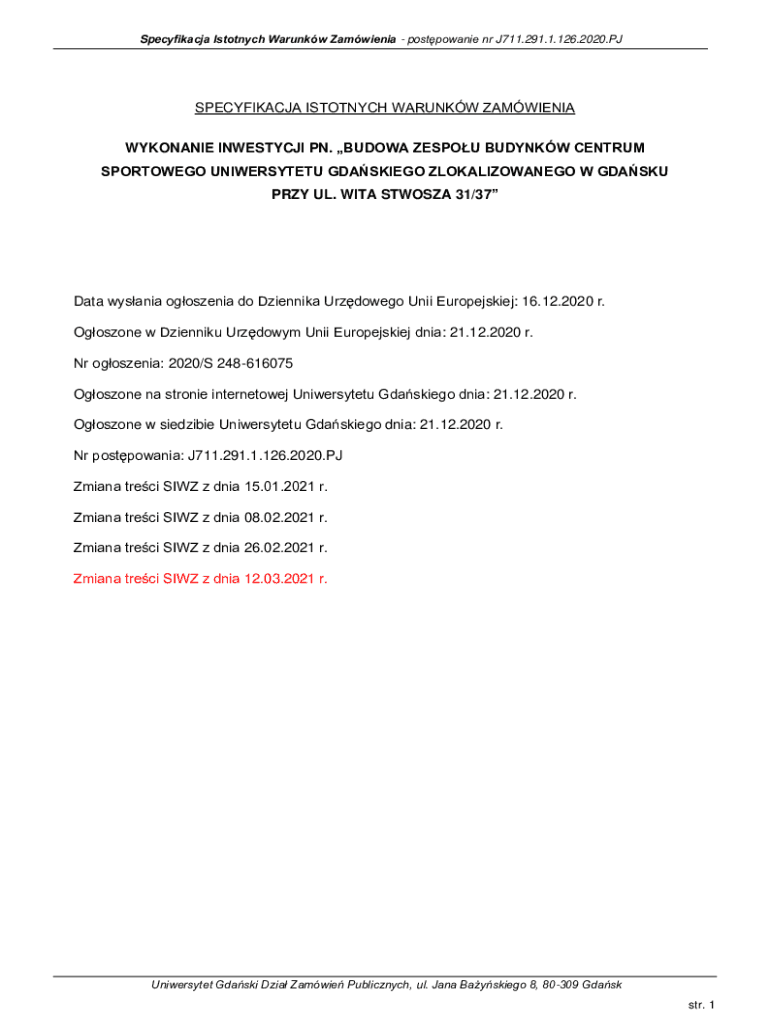 Fillable Online Specyfikacja Istotnych Warunkw Zamwienia - postpowanie nr J711 Fax Email Print ...
