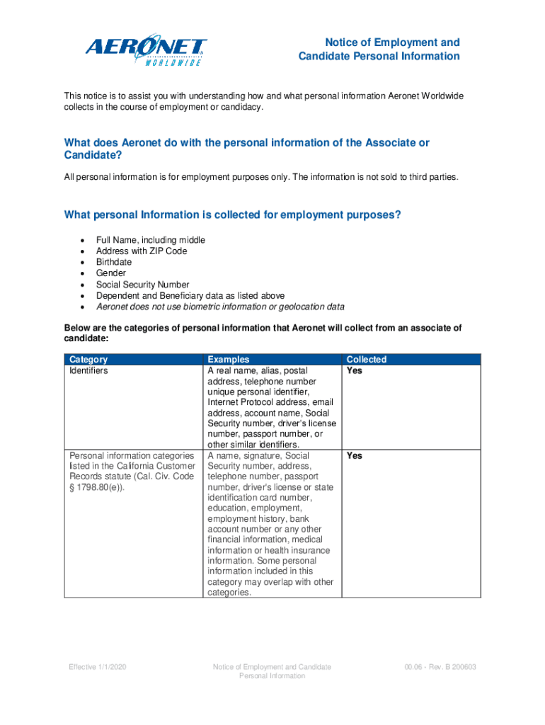 Fillable Online Notice of Employment and Candidate Personal Information Fax Email Print - pdfFiller