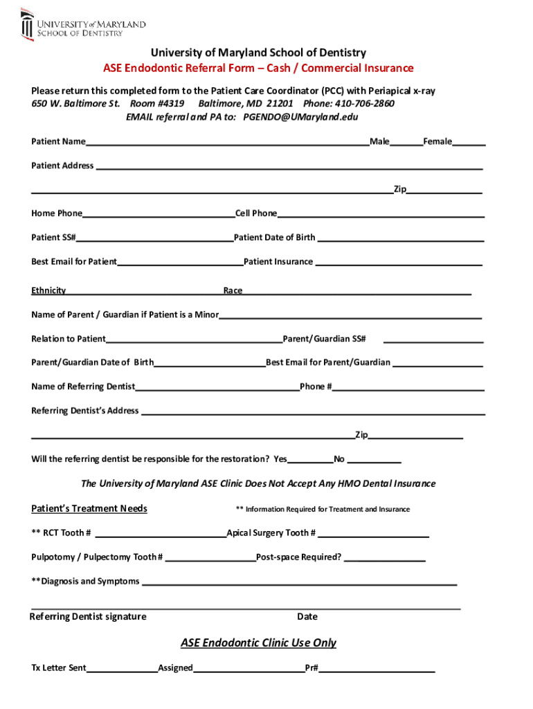 Fillable Online Endodontic Referral Form Ellicott City MD, Referring Doctor Fax Email Print ...
