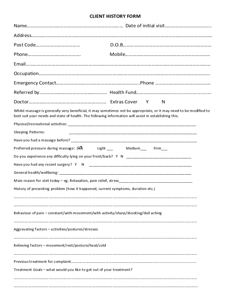Fillable Online Client History Form - Boort Natural Therapies Fax Email ...