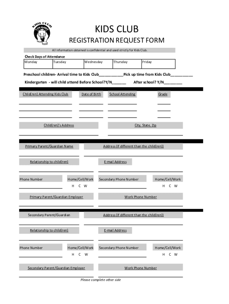 Fillable Online KIDS CLUB MEMBERSHIP REGISTRATION Form Template Fax ... Fillable Online KIDS CLUB MEMBERSHIP REGISTRATION Form Template Fax ...