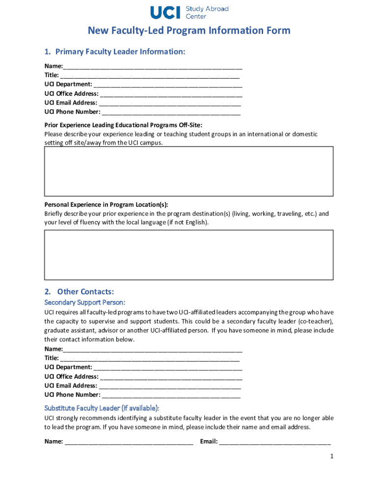 Fillable Online studyabroad uci New Faculty-Led Education Abroad Programs Fax Email Print ...