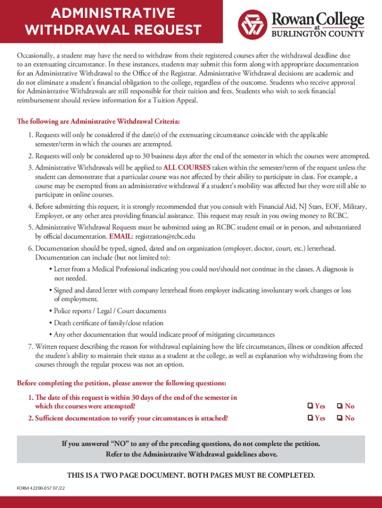 Fillable Online RCBC Administrative Withdrawal Request Form Fax Email ...