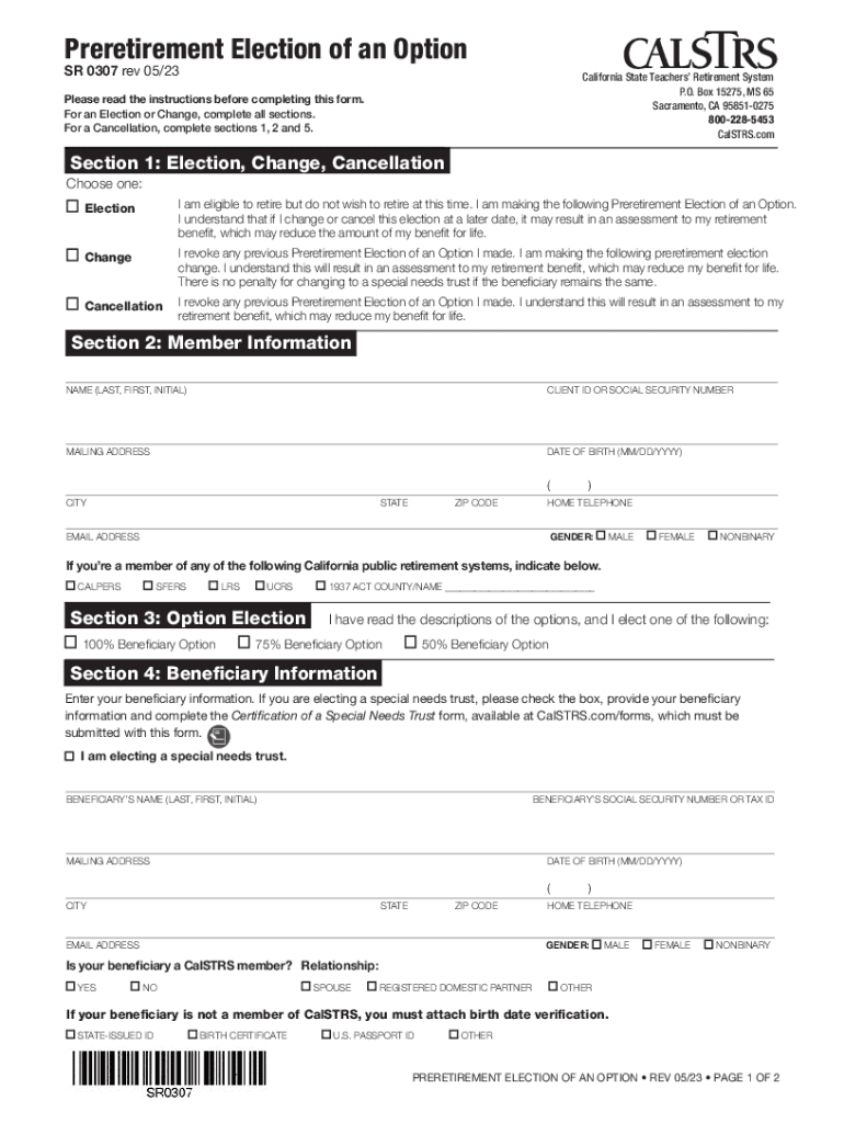 Fillable Online Preretirement Election of an Option form Fax Email ...