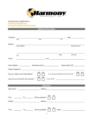 Fillable Online Employment with Harmony - Careers at ... Fax Email ...