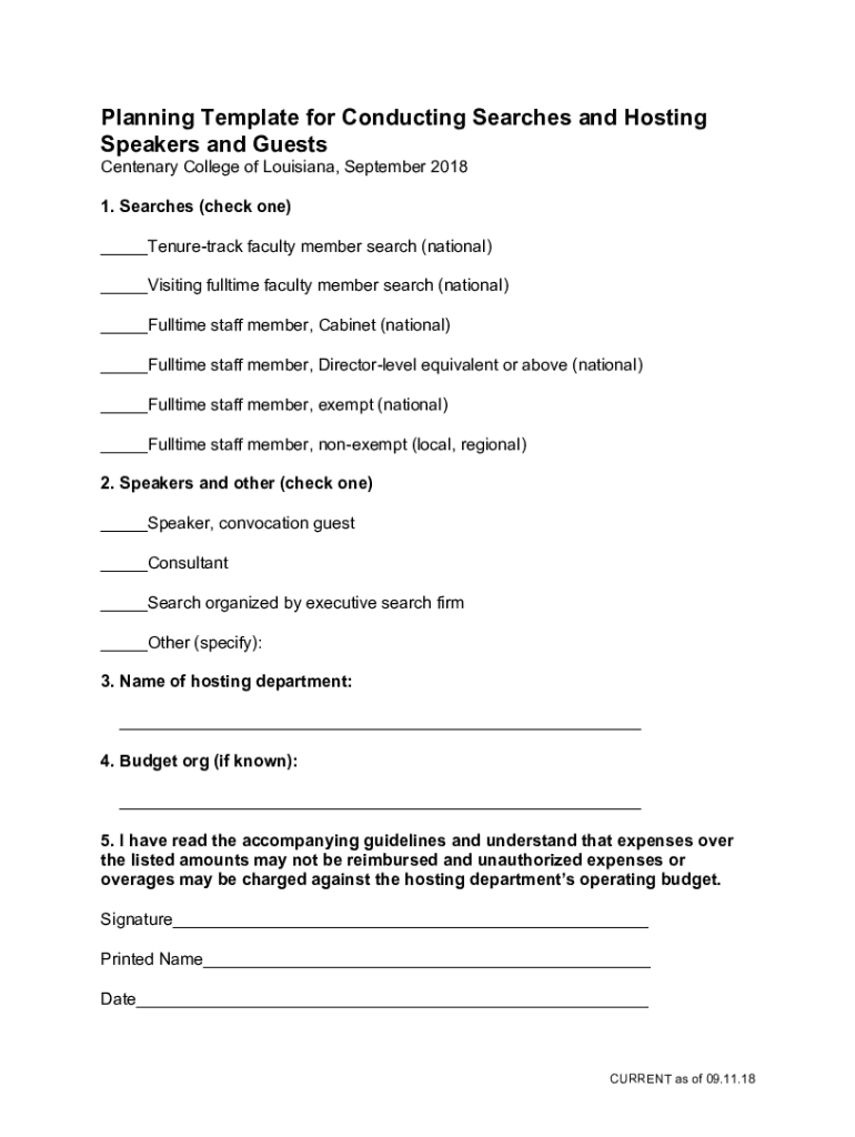 Fillable Online Planning Template for Conducting Searches and Hosting ... Fax Email Print ...