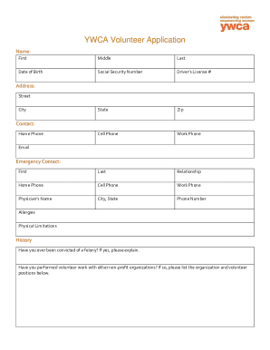 Fillable Online Volunteer Application - YWCA El Paso Del Norte Region Fax Email Print - pdfFiller