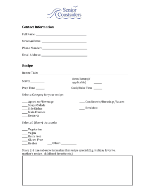 Fillable Online Recipe Submission Form Template Fax Email Print - pdfFiller