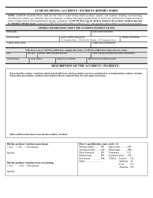 Fillable Online APPENDIX 15 DIVING INCIDENT REPORT FORM Use this ...