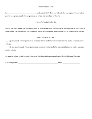 Fillable Online Photo Consent Form I, understand that before and after ...