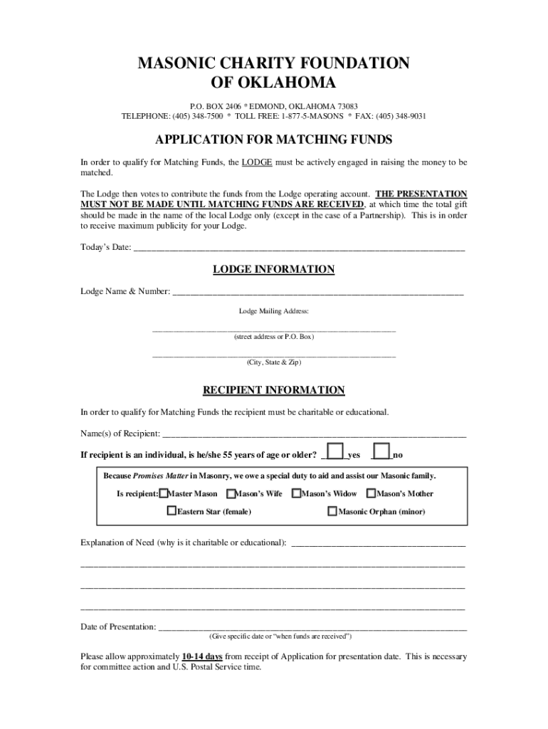 Fillable Online Online FormsMasonic Charity Foundation of Oklahoma Fax ...