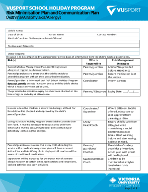 Fillable Online School Health Care Plans for Asthma and Allergies Fax ...