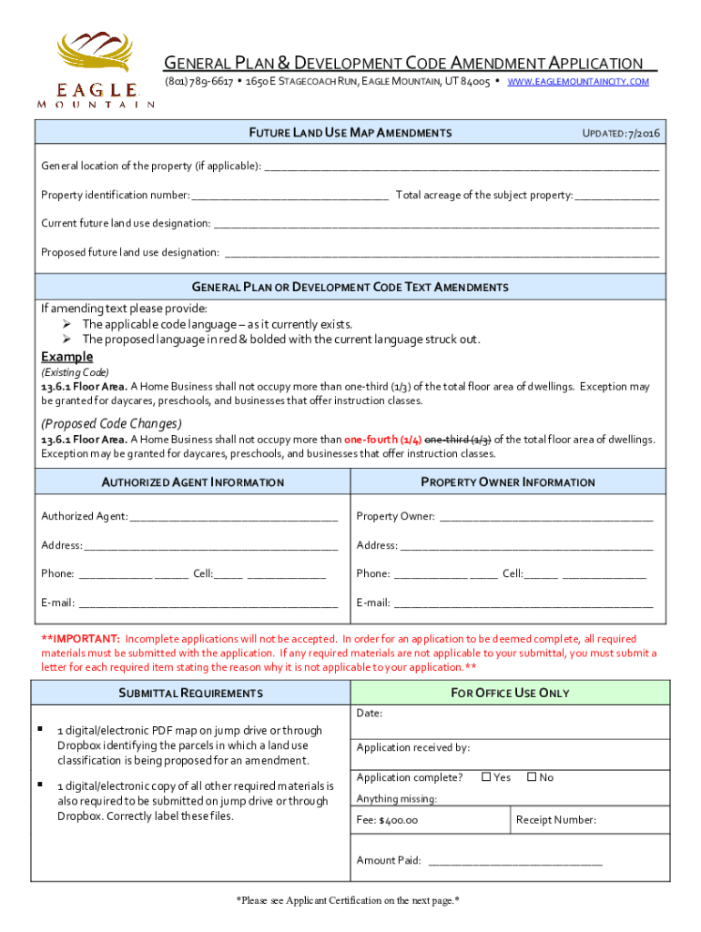 Fillable Online General Plan and Development Code Application Fax Email Print - pdfFiller