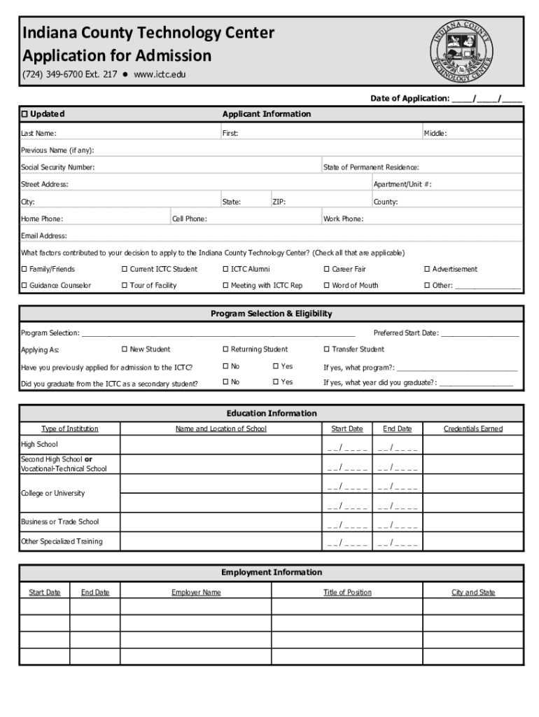 Fillable Online Indiana County Technology Center Fax Email Print ...