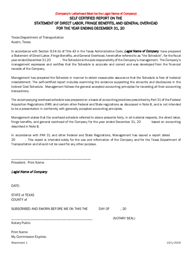 Fillable Online ftp dot state tx Self Certified Cost Report ...