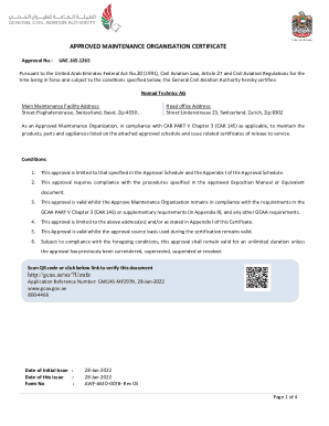 Fillable Online approved maintenance organisation certificate Fax Email ...