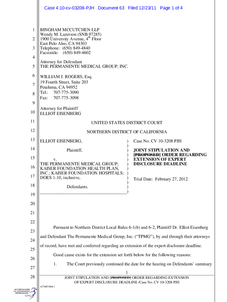 Fillable Online EisenbergTPMG - STIPULATION to Continue Expert ...