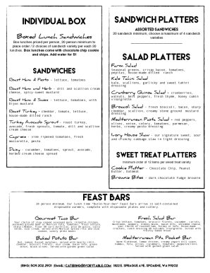Fillable Online DROP OFF LUNCH MENU/ORDER FORM Fax Email Print - pdfFiller