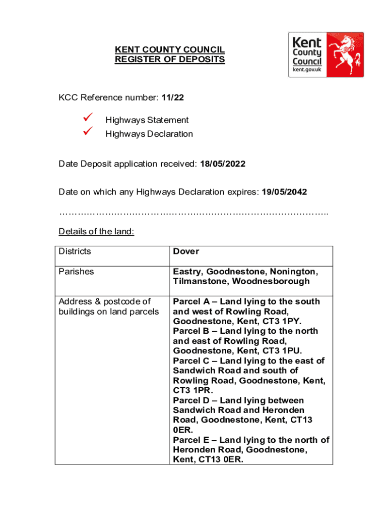 Fillable Online Highways Statement Highways Declaration Kent ... Fax Email Print - pdfFiller