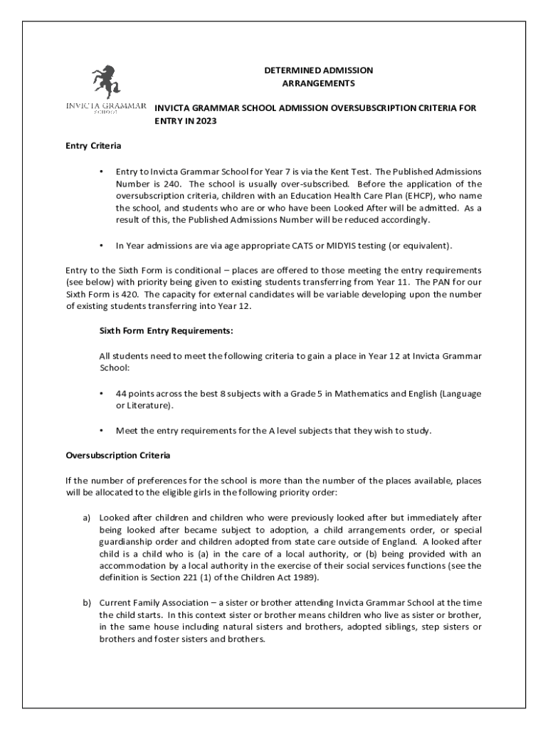 Fillable Online Invicta Grammar School 11 Plus (11+) Exam For Year 7 ...