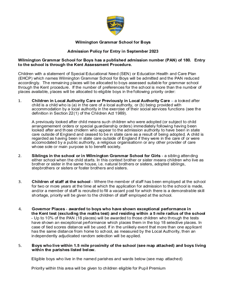 Fillable Online Wilmington Grammar School For Boys (WGSB) 11 Plus ...