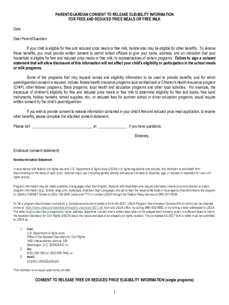 Fillable Online Disclosure of Children's Eligibility Information For ...